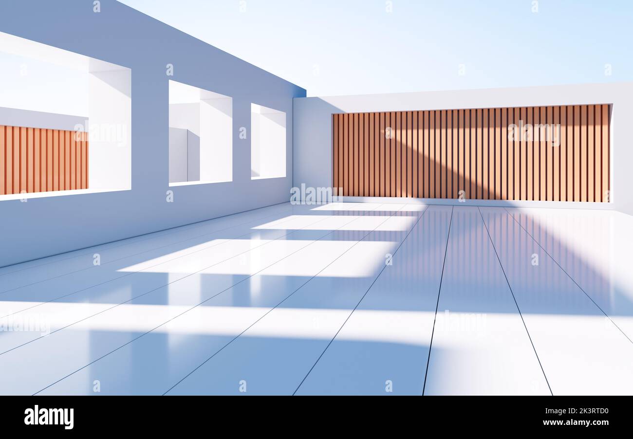 White abstract geometric construction, empty outdoor architecture scene ...