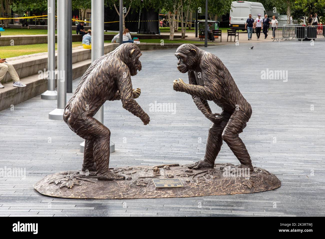 A sculpture of two chimpanzees communicating from the Chimps are Family ...