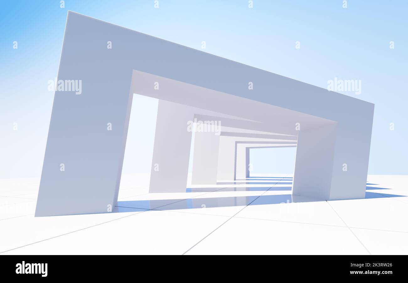 White abstract geometric architecture, 3d rendering. Computer digital ...