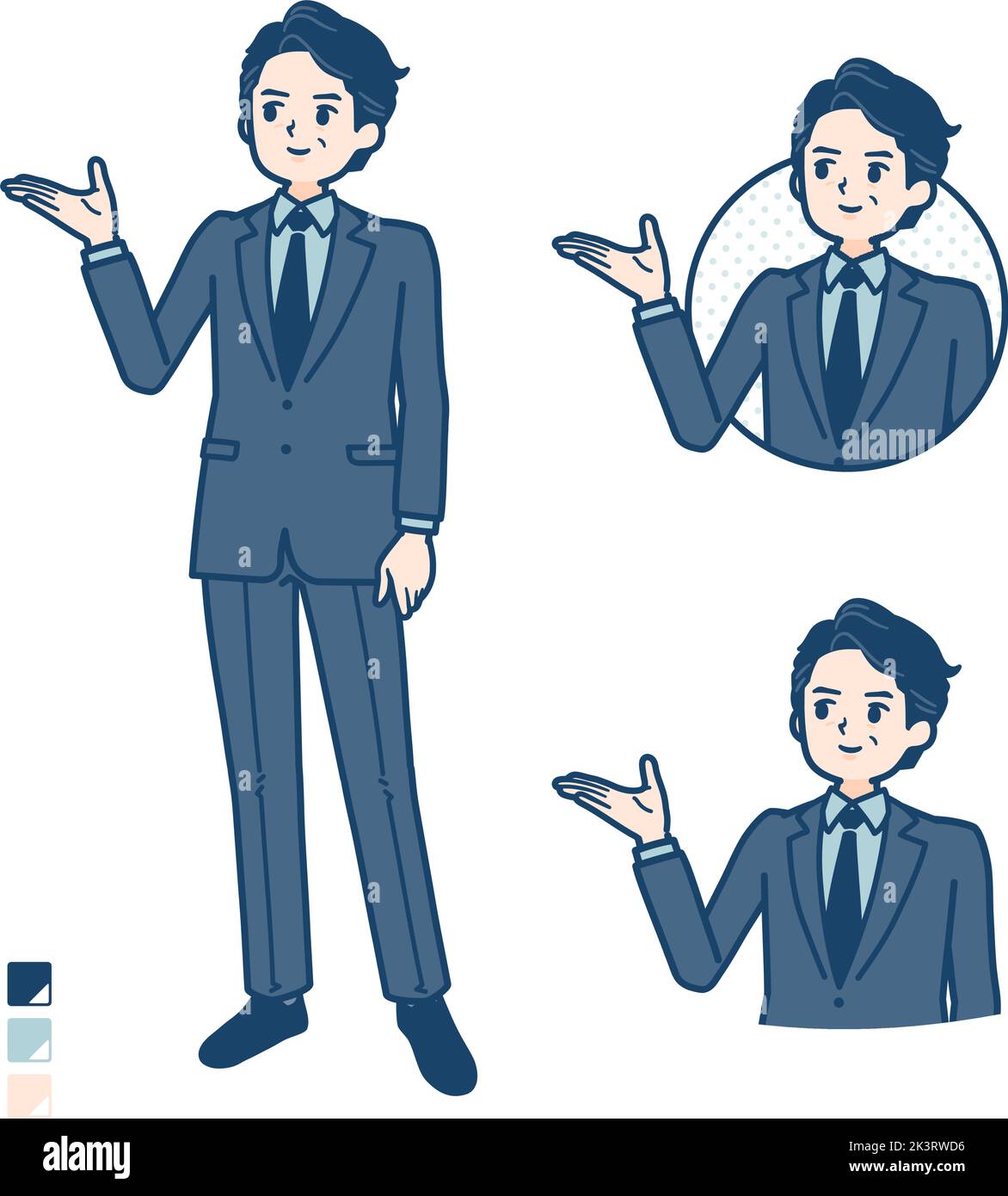 A middle age Businessman in a suit with Explanation images.It's vector ...
