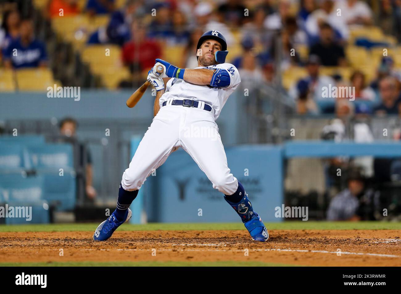 Los Angeles Dodgers left fielder Chris Taylor (3) dodges a ball while ...