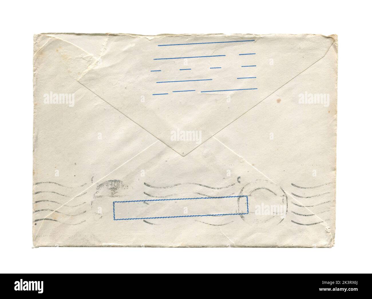 front view closeup of blank old aged vintage closed letter paper ...