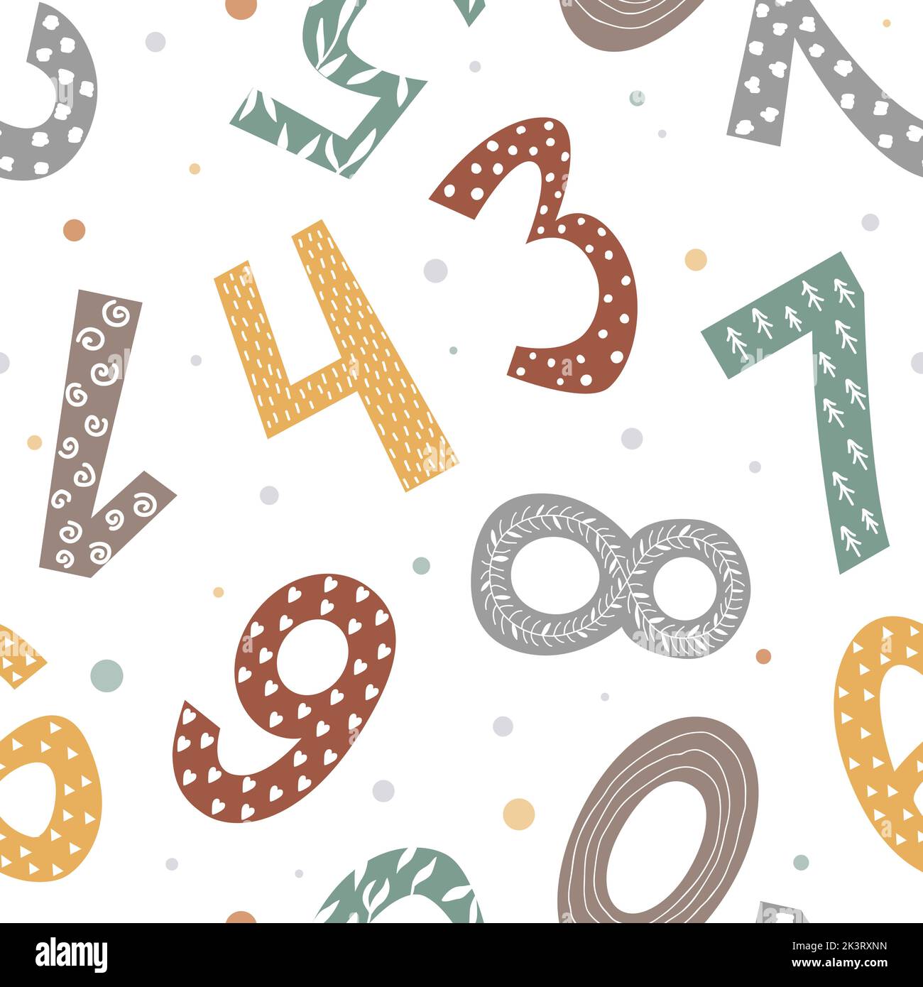 Seamless pattern with doodle hand drawn numbers in Scandinavian Style ...