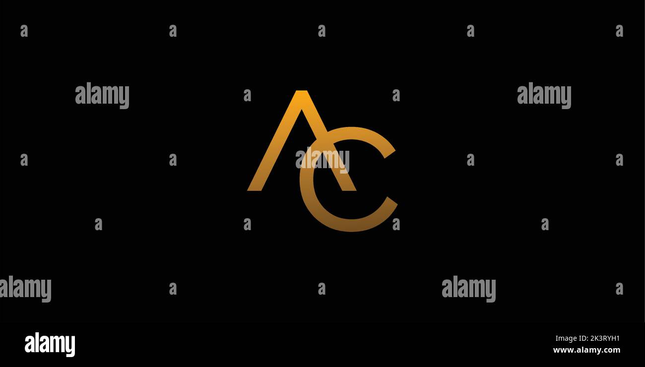 An illustration of a gold sign logo with the letters A and C on a black ...