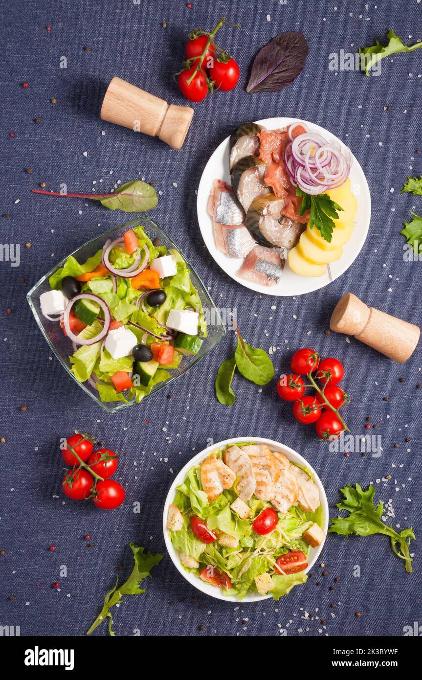 beautiful Background for the flat lay menu salads and cold appetizers ...