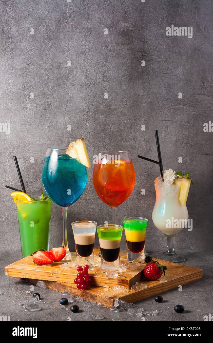 beautiful background of popular alcoholic cocktails. Copy space Stock ...