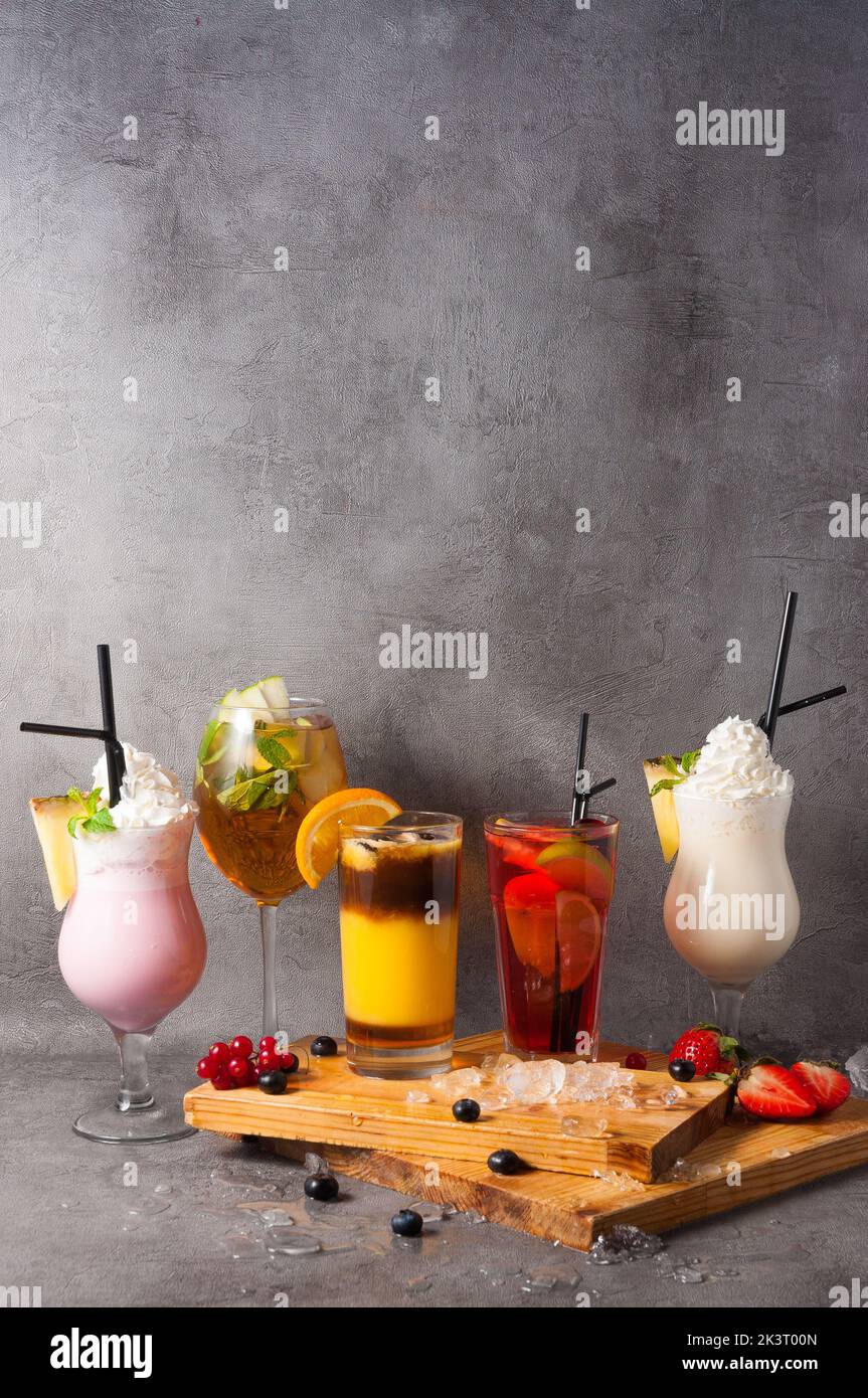 beautiful background of popular non-alcoholic cocktails. Copy space ...