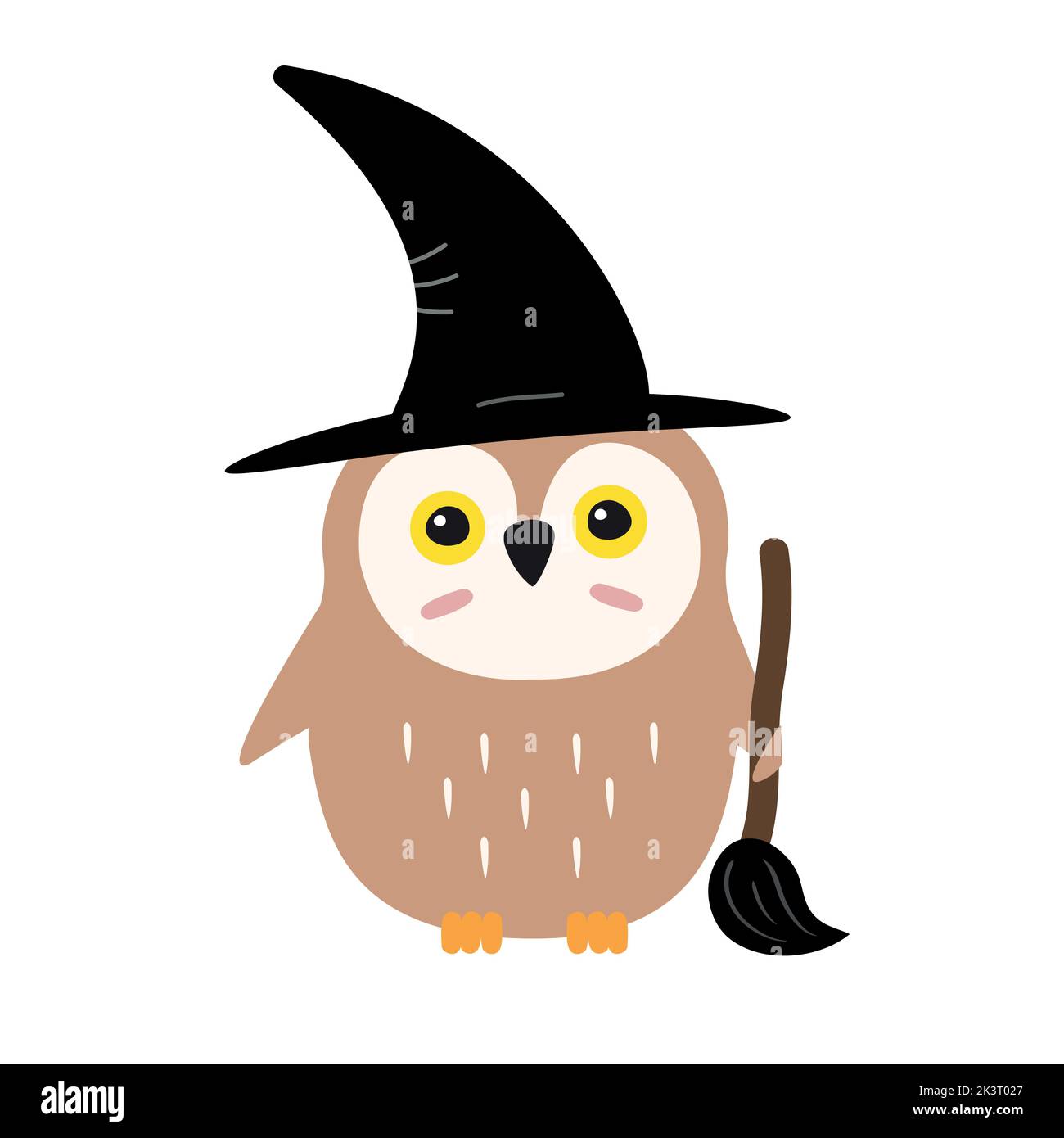 Vector hand drawn flat witch Halloween owl isolated on white background ...