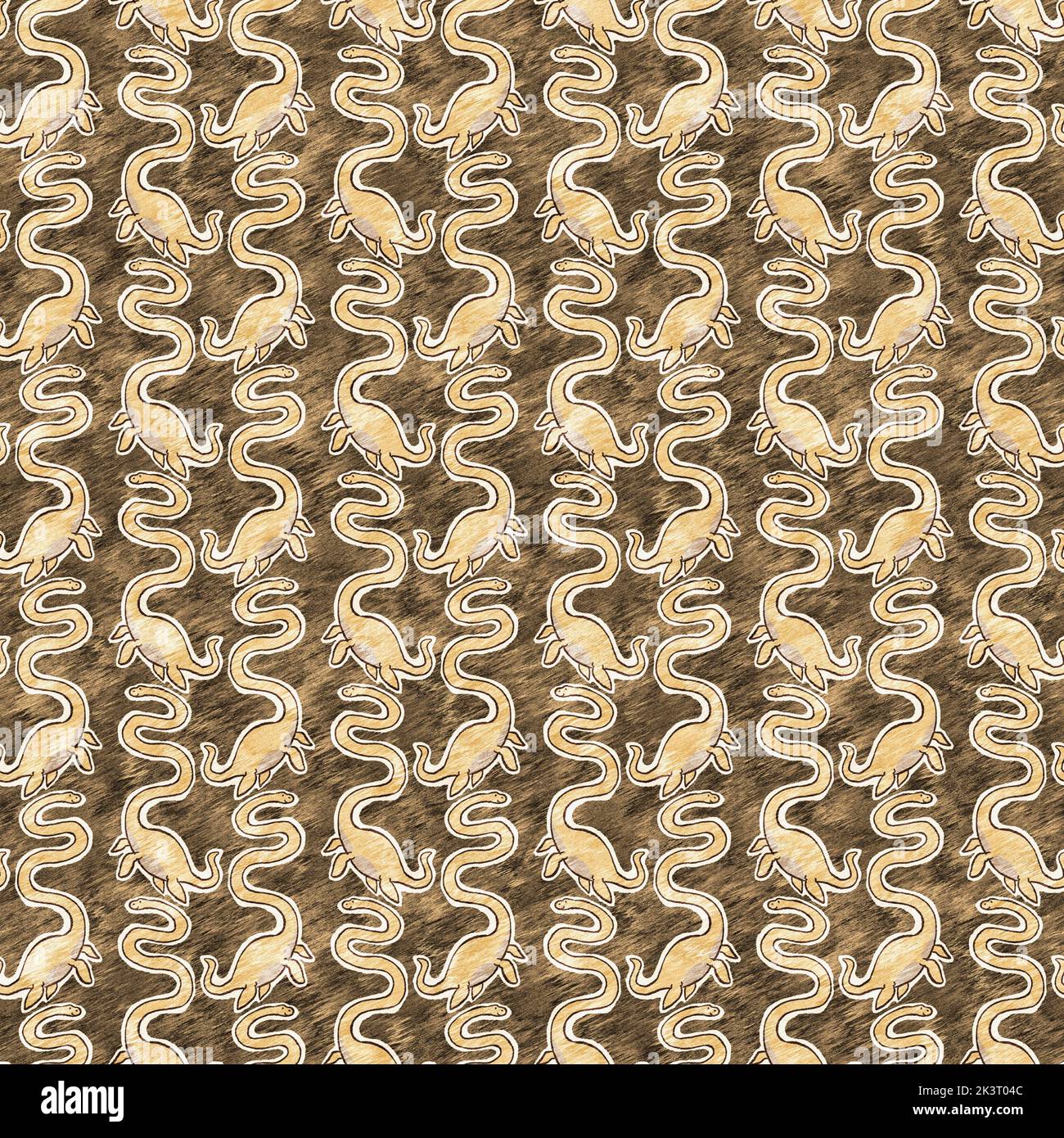 Brown hand drawn plesiosaur dinosaur seamless pattern. Gender Neutral ...