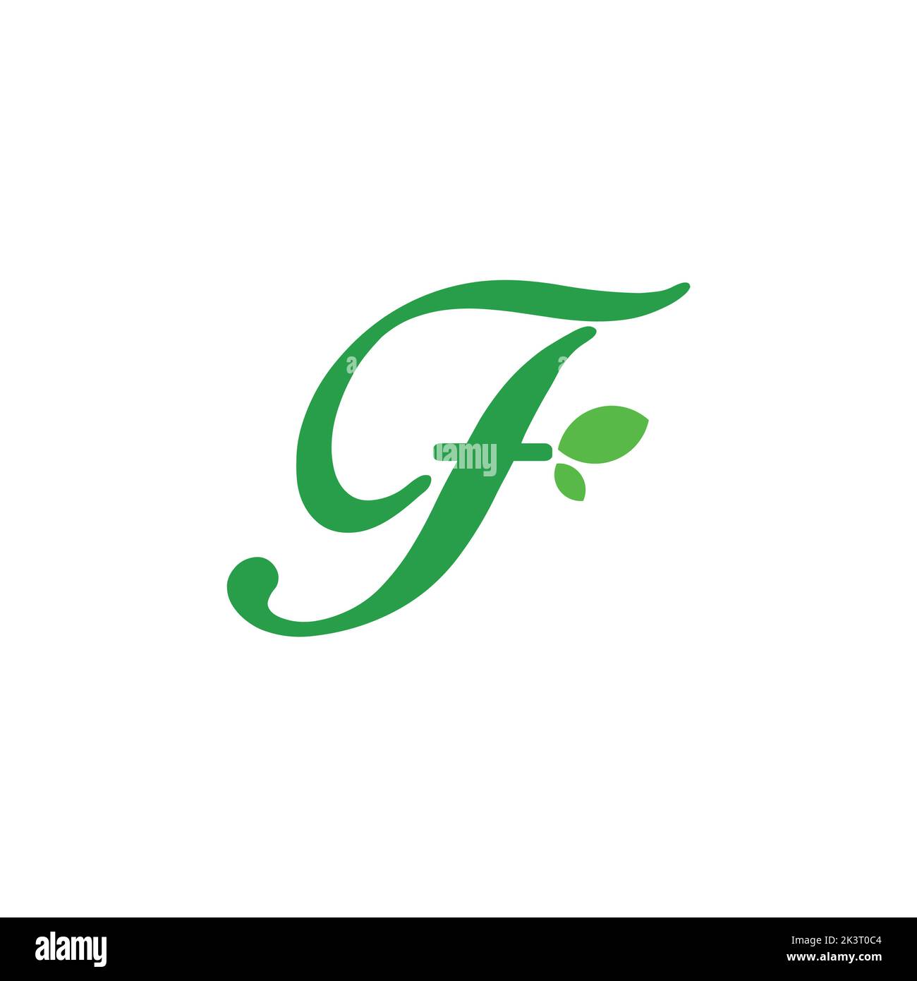 A minimalistic green F letter initial with leaves on a white background ...
