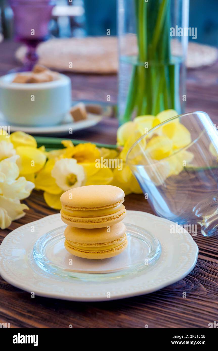macaroons on a plate in a restaurant Stock Photo - Alamy