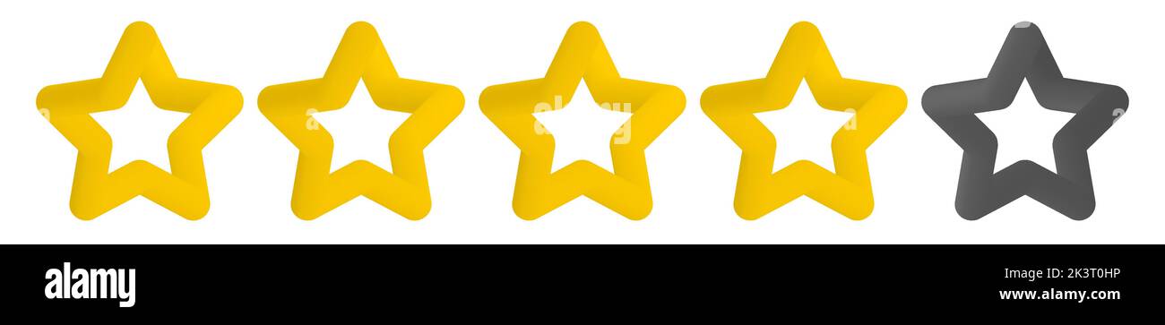 Four cute 3d star from five, rating bar. 4 rating gold stars icon for ...
