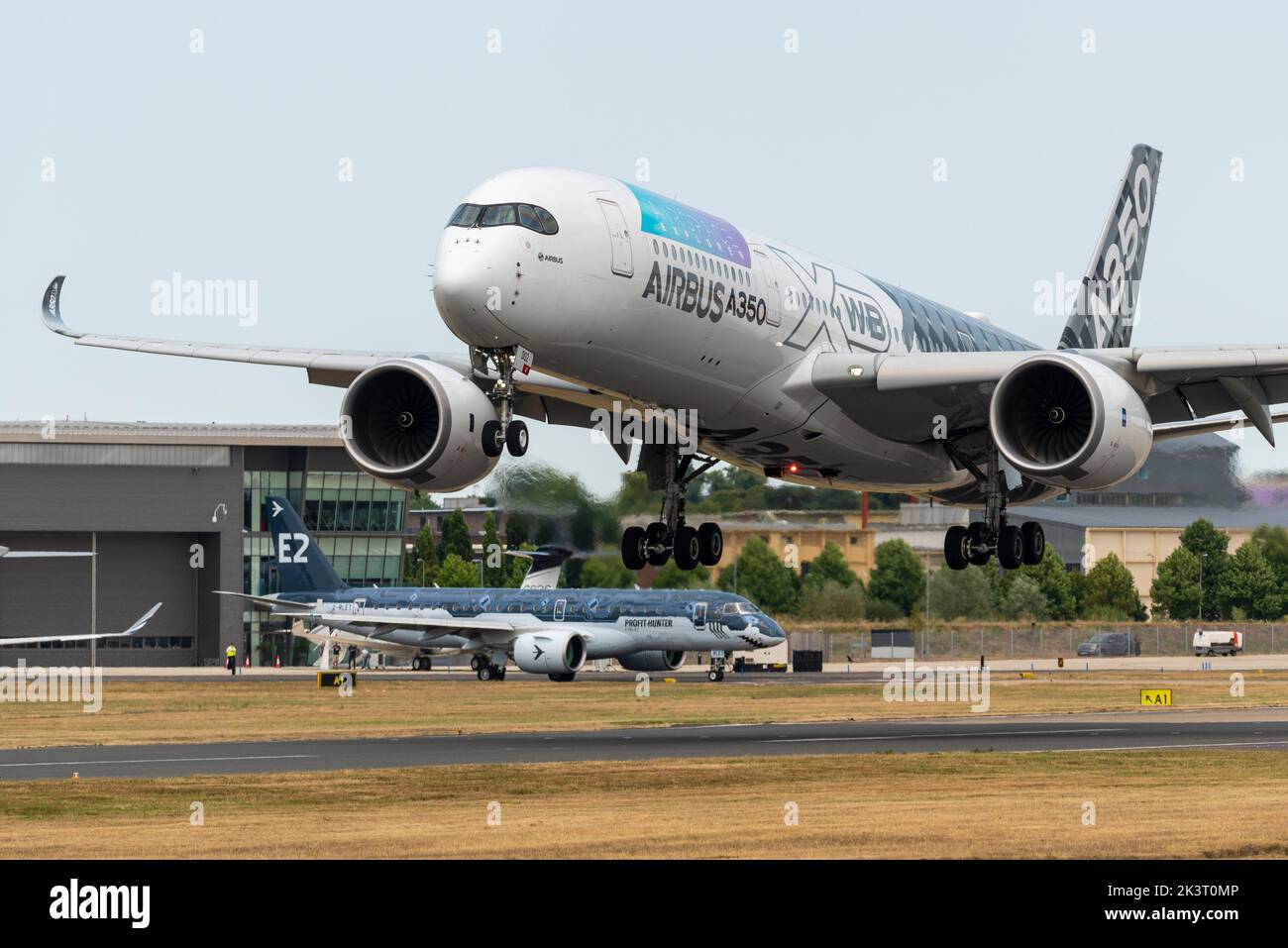 Airbus A350 airliner jet plane landing after display at the Farnborough ...
