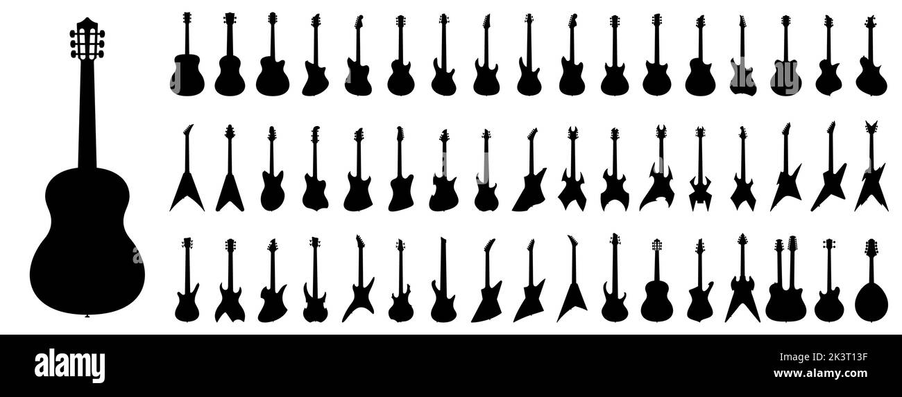 Guitar icon isolated. Various of guitar silhouettes. Set of black ...