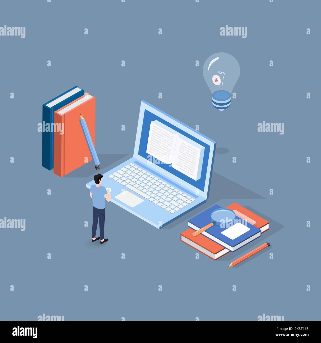 Isometric online education, e learning and adult courses concept. Language distance school ...