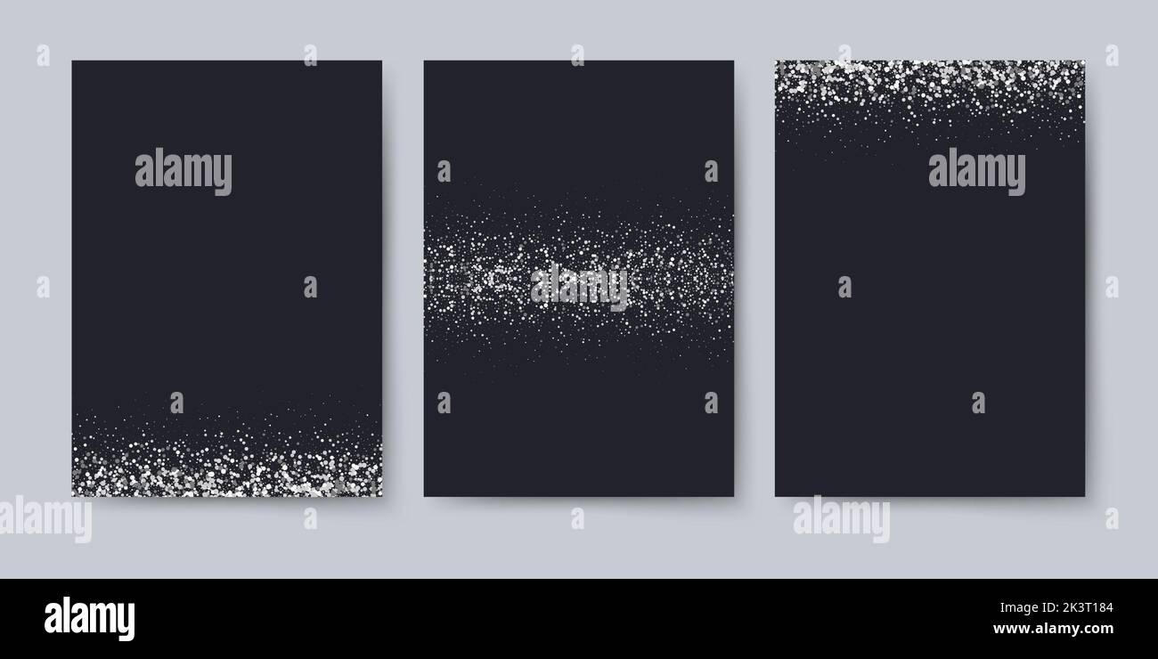Banners with silver confetti on a black background. Design templates ...