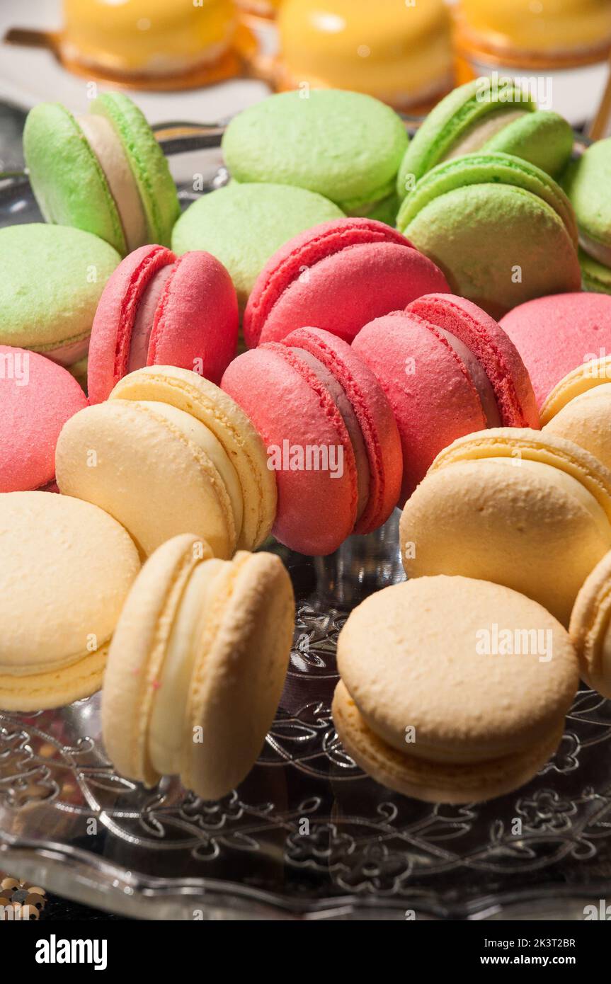 colorful traditional French macaroni cakes. close-up Stock Photo - Alamy