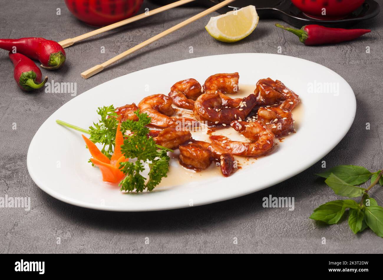 fried prawn in a sauce. chinese cuisine Stock Photo - Alamy