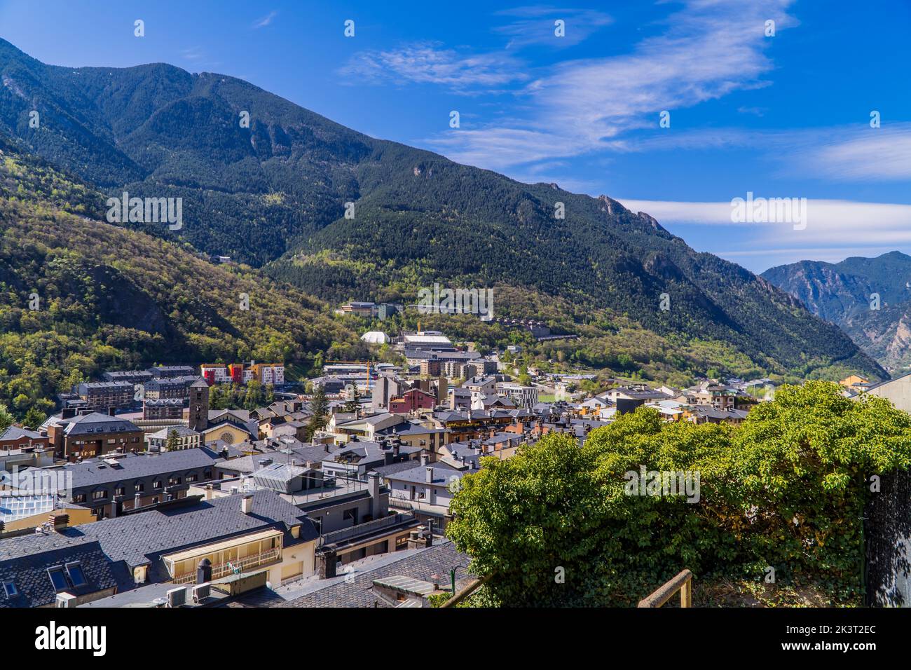 An aerial view of the town of Andorra la Vella under a bright sky in Andorra Stock Photo - Alamy