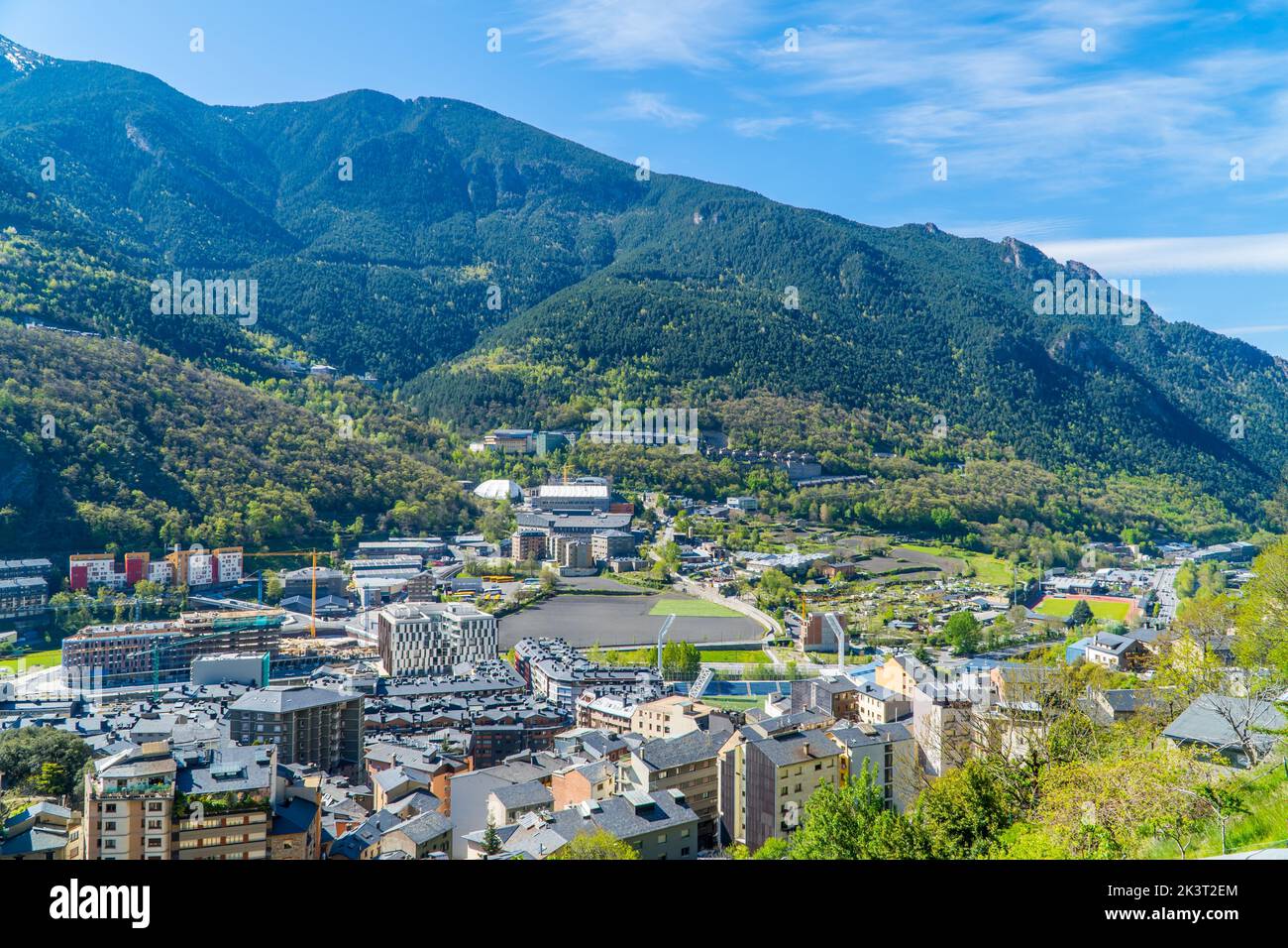 An aerial view of the town of Andorra la Vella under a bright sky in Andorra Stock Photo - Alamy