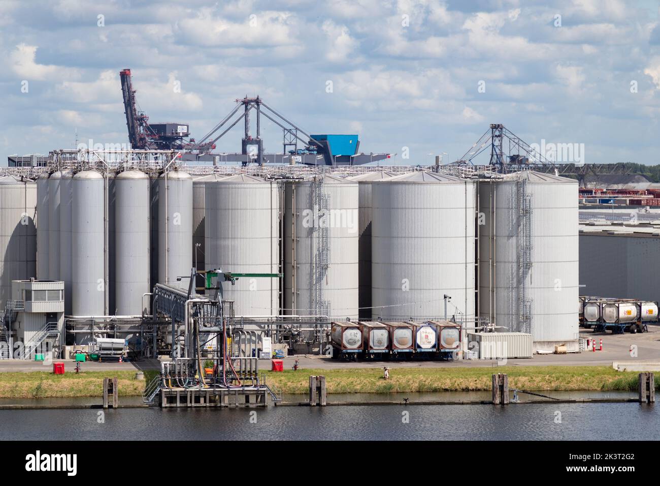 The industrial tanks and jetty containers on the harbor of Amsterdam ...