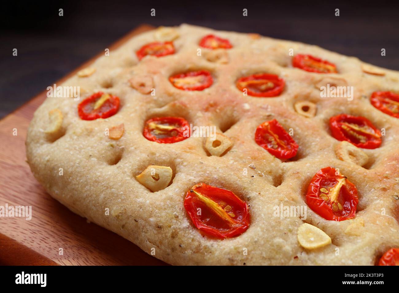 Closeup of Freshly Baked Delectable Italian Tomato and Garlic Focaccia ...