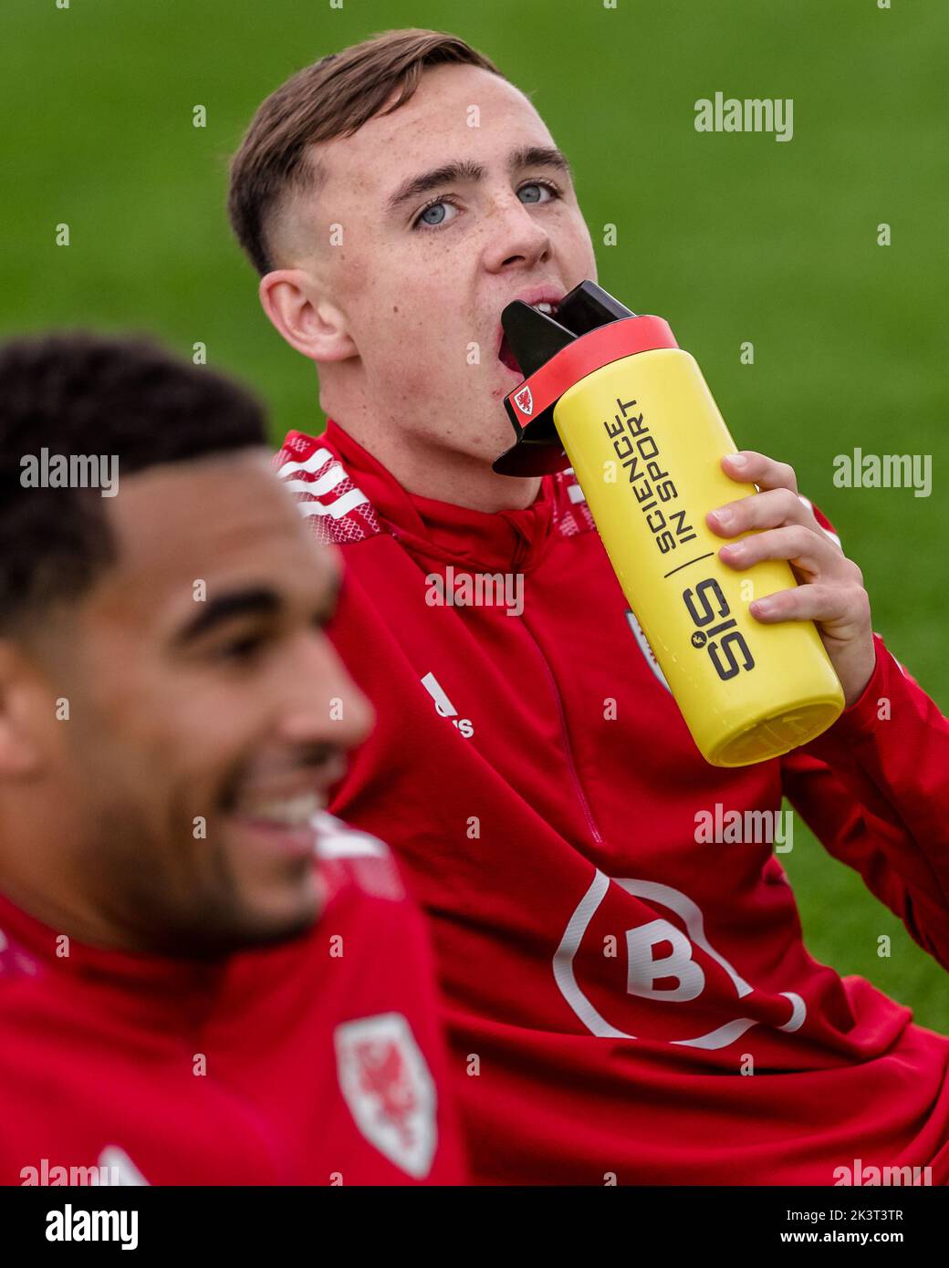 PONTYCLUN, WALES - 19 SEPTEMBER 2022: Wales' Luke Harris drinking SIS ...