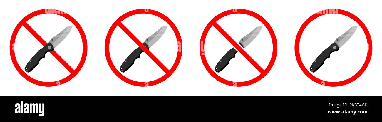 Knife ban sign. No Knife sign. Prohibition signs set. Dangerous weapon ...