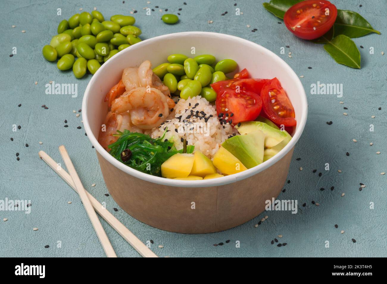 tasty poke with shrimp, beans and vegetable beans Stock Photo - Alamy