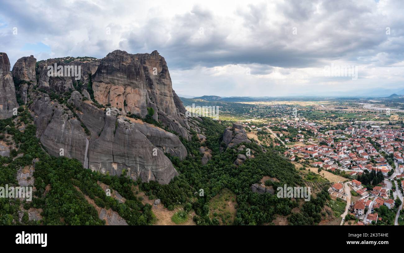 Meteora Greece. Blue sky with clouds over Monastery buildings on top of ...