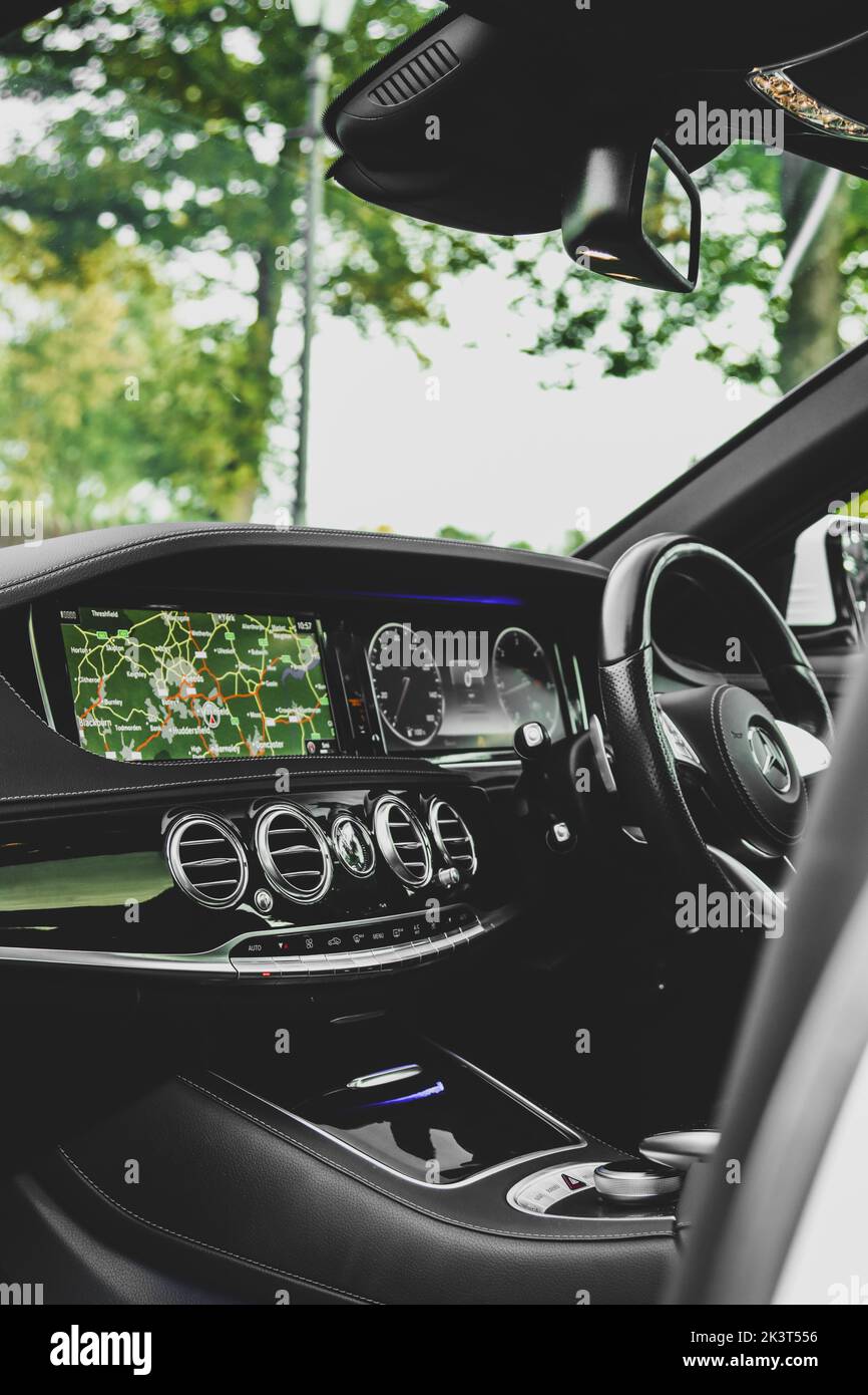 Mercedes Benz C-class interior, Luxury car inside focusing on the ...