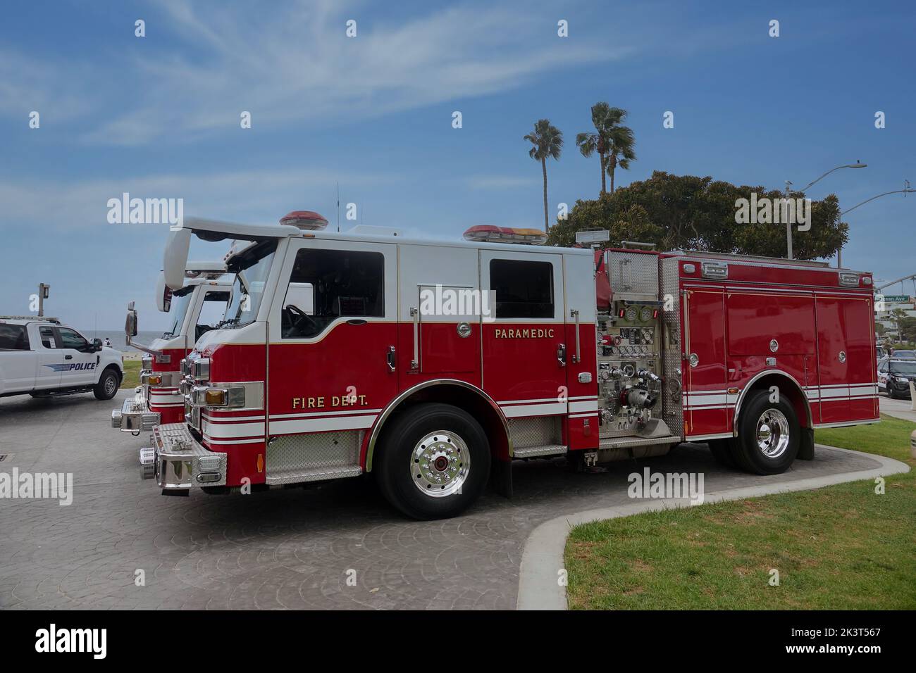 red fire truck and ambulance on location Stock Photo - Alamy