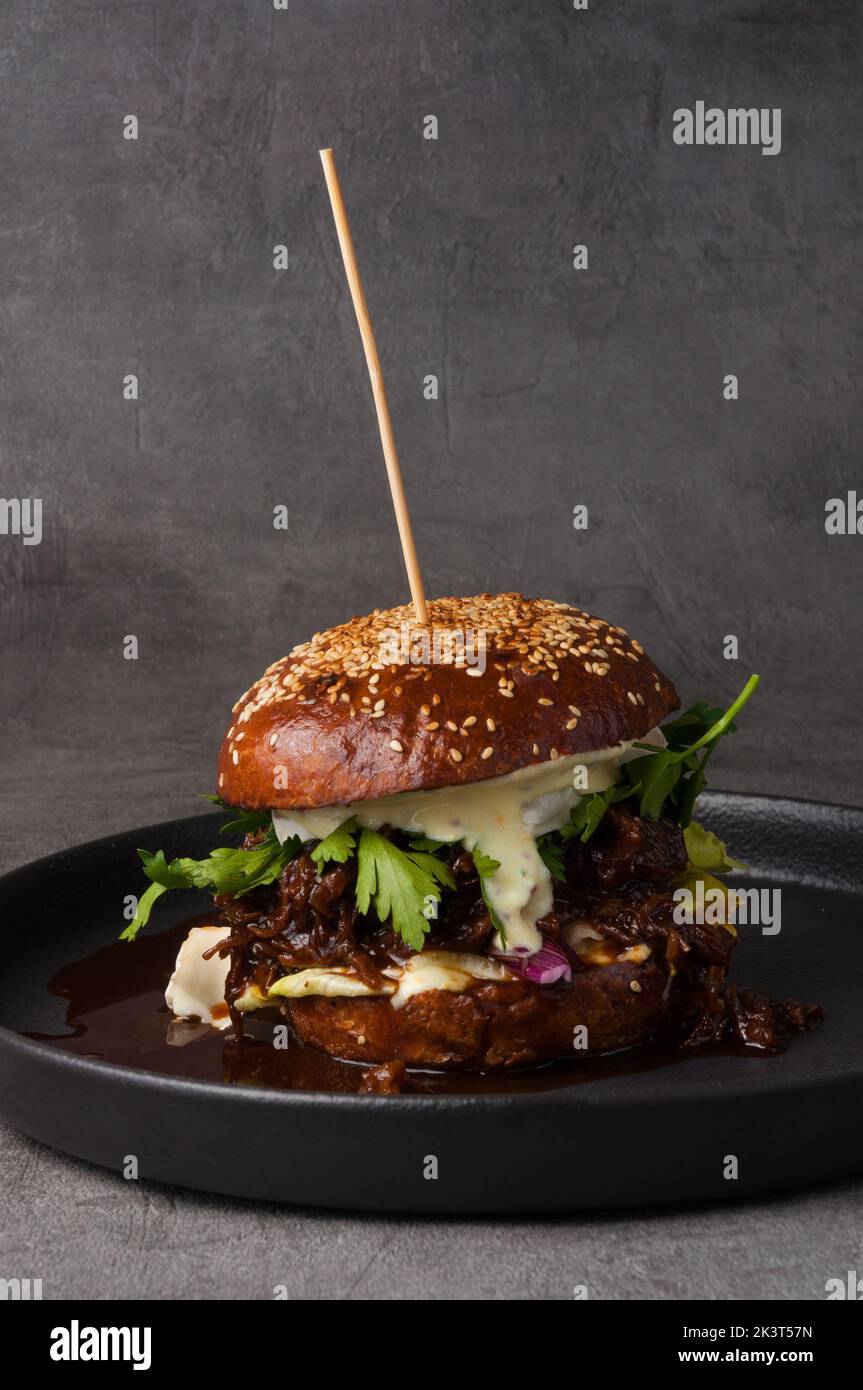 great burger with boiled veal, worcestershire sauce, brie cheese ...