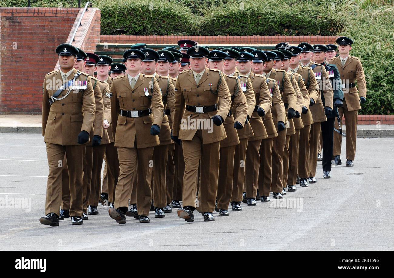 Soldiers, Officers, and Bandsmen on parade, as The Duchess of Cornwall ...