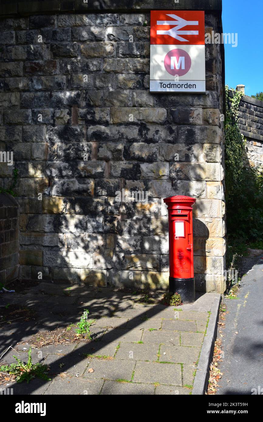 Todmorden Railway Station, and Pillar Box Stock Photo - Alamy