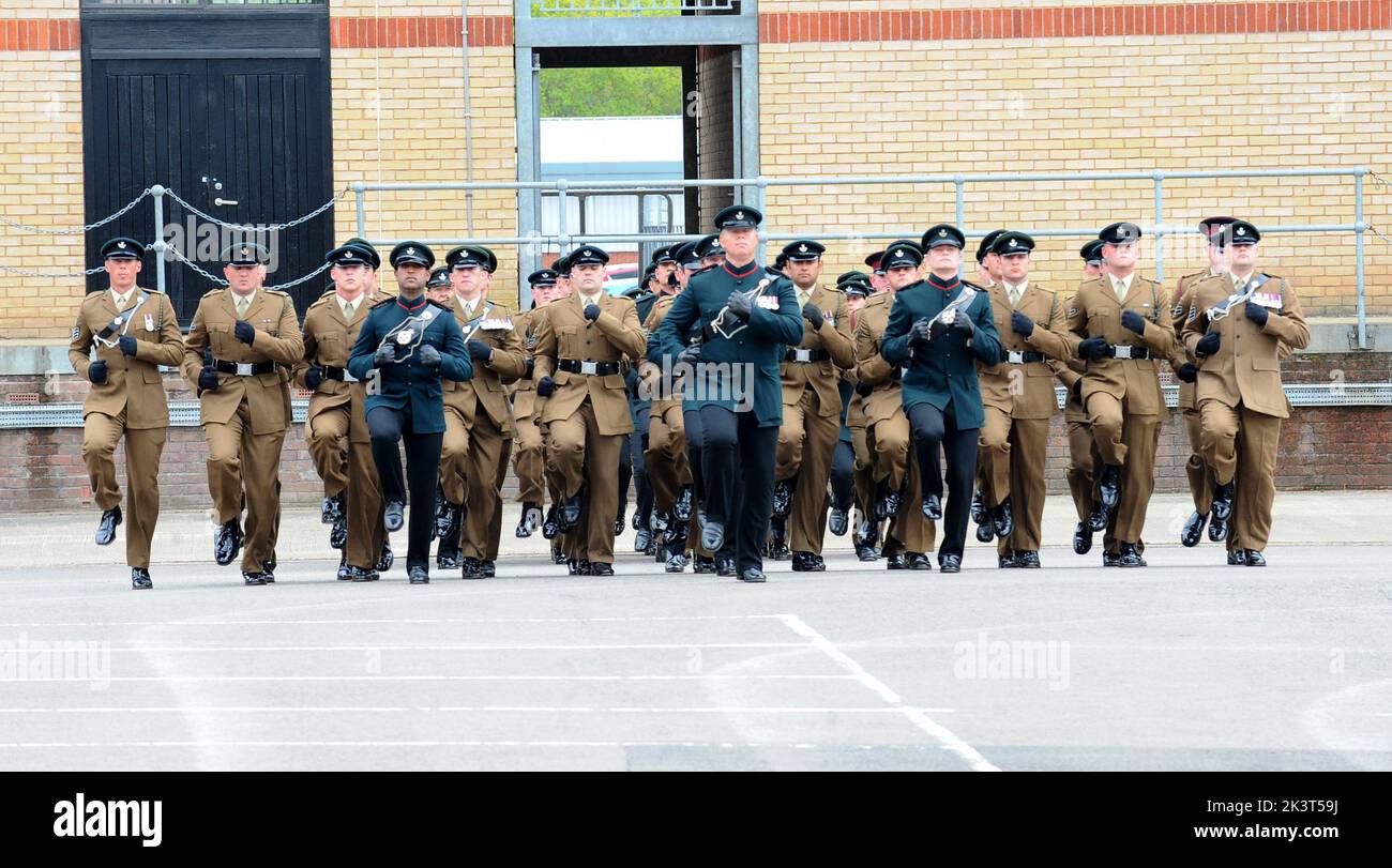 Soldiers, Officers, and Bandsmen on parade, as The Duchess of Cornwall ...