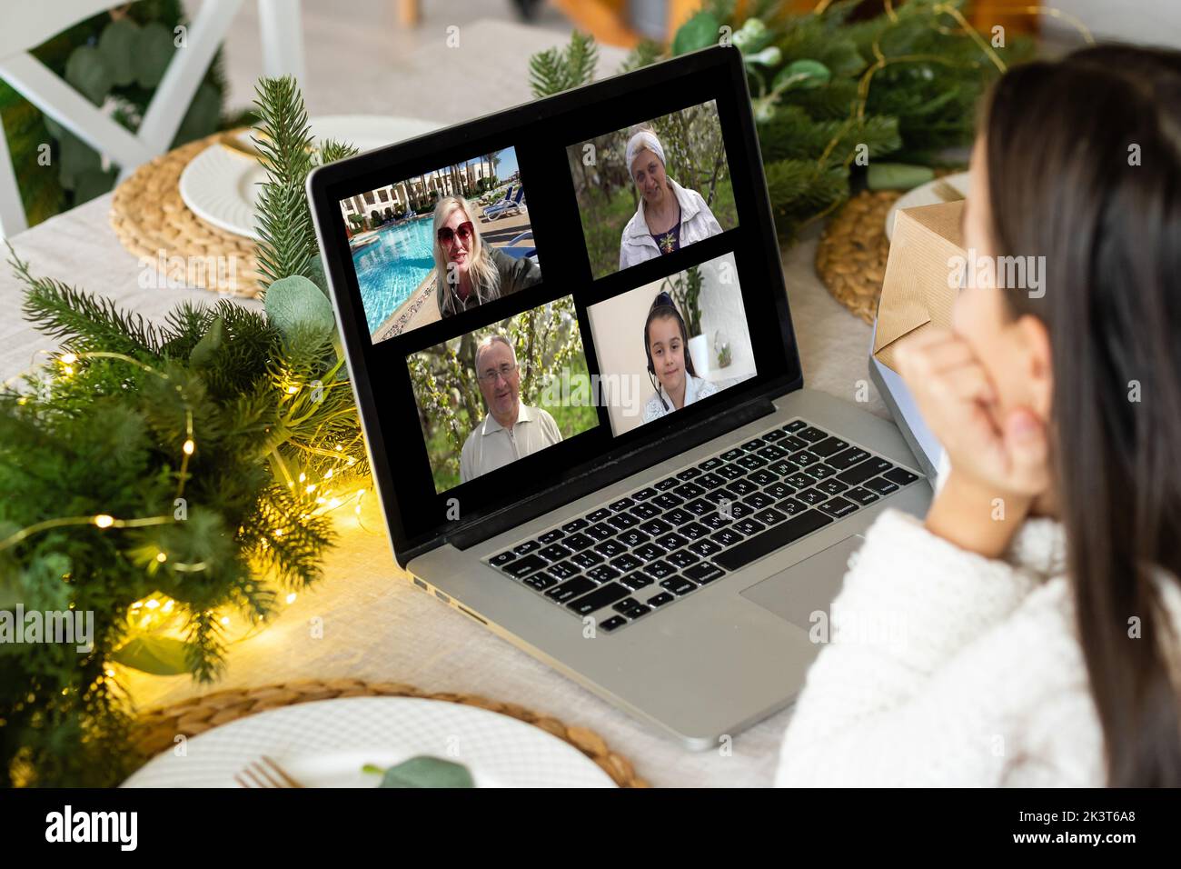 Family online video conference, christmas greetings. Virtual call ...