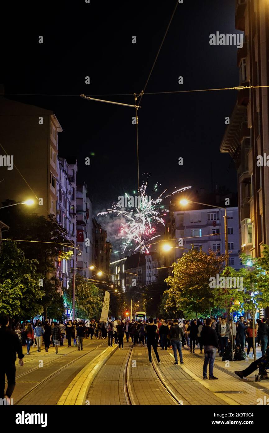 A street with lots of people during National independence and ...