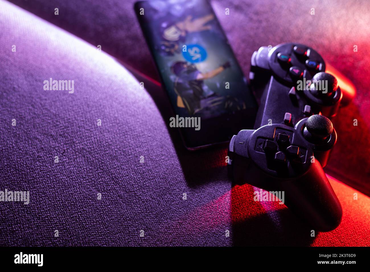 Gamer work space concept. gaming set up. top view of a gaming gear ...