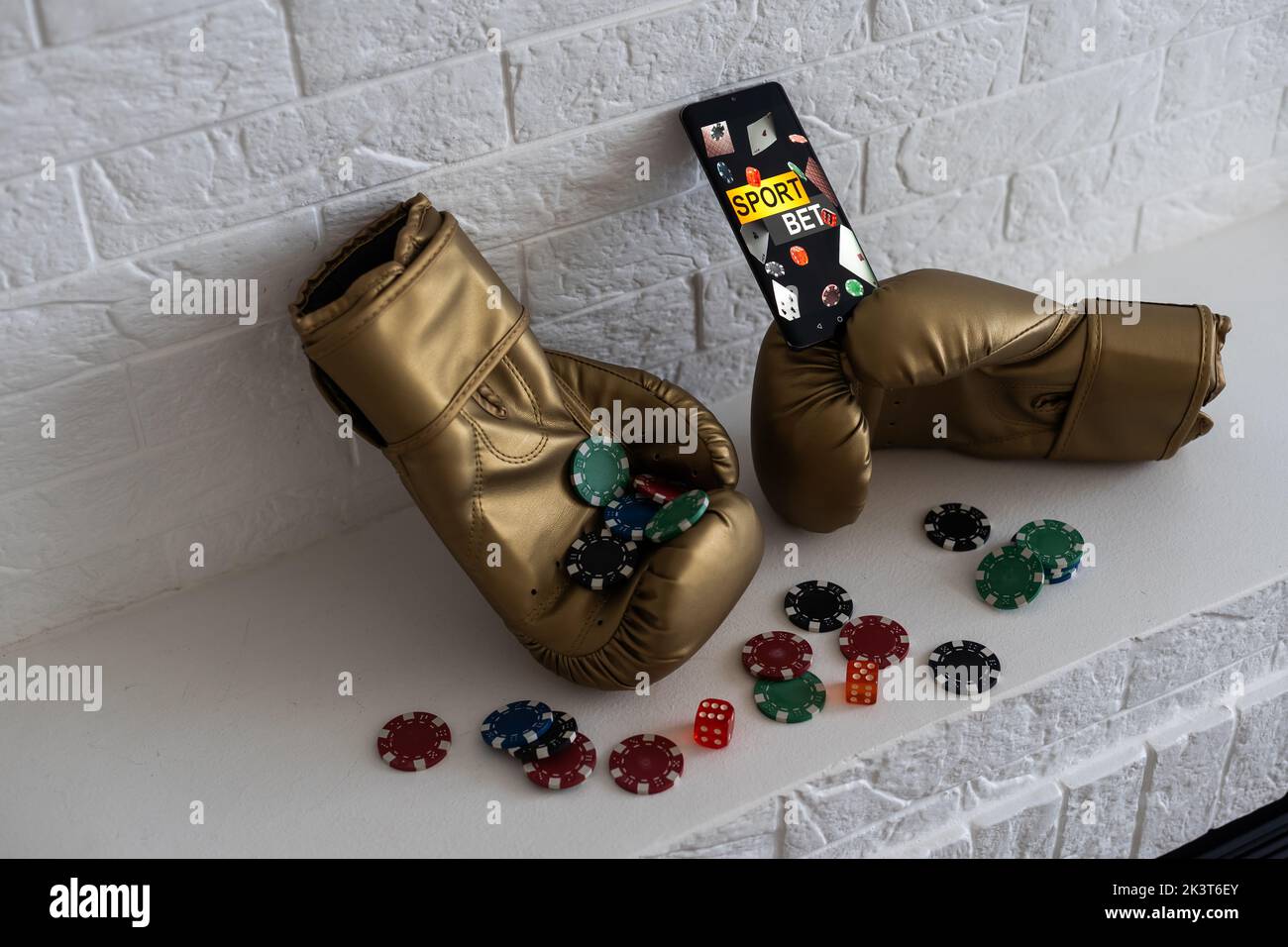 betting through smartphone at the boxing match on a white background ...