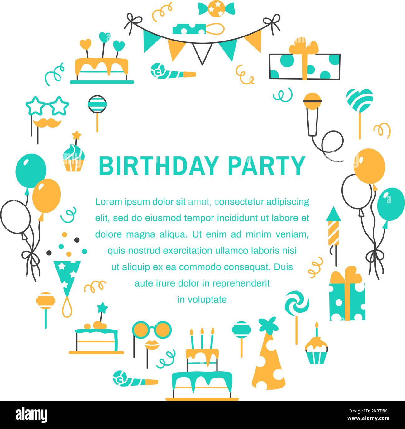 Birthday party color flat line circle frame Stock Vector Image & Art ...