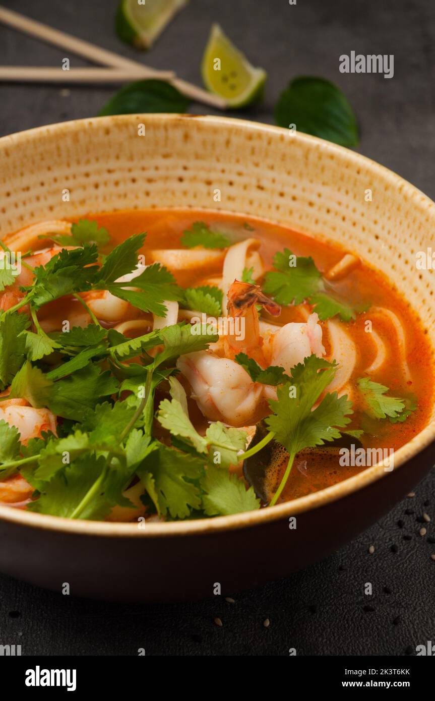 tasty asian laksa soup with noodles and seafood Stock Photo - Alamy
