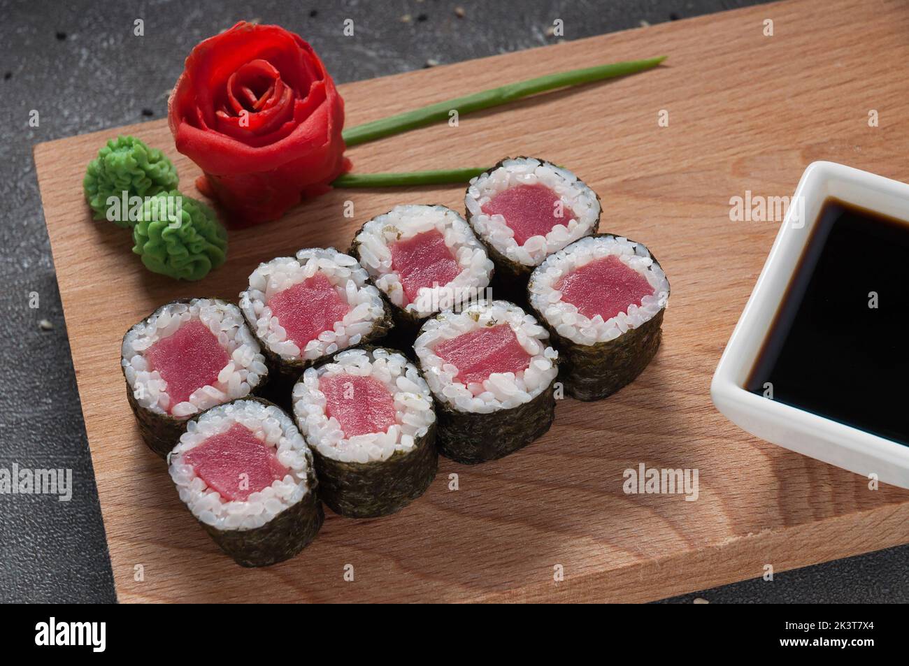 tasty tuna rolls in nori seaweed with soy sauce Stock Photo - Alamy
