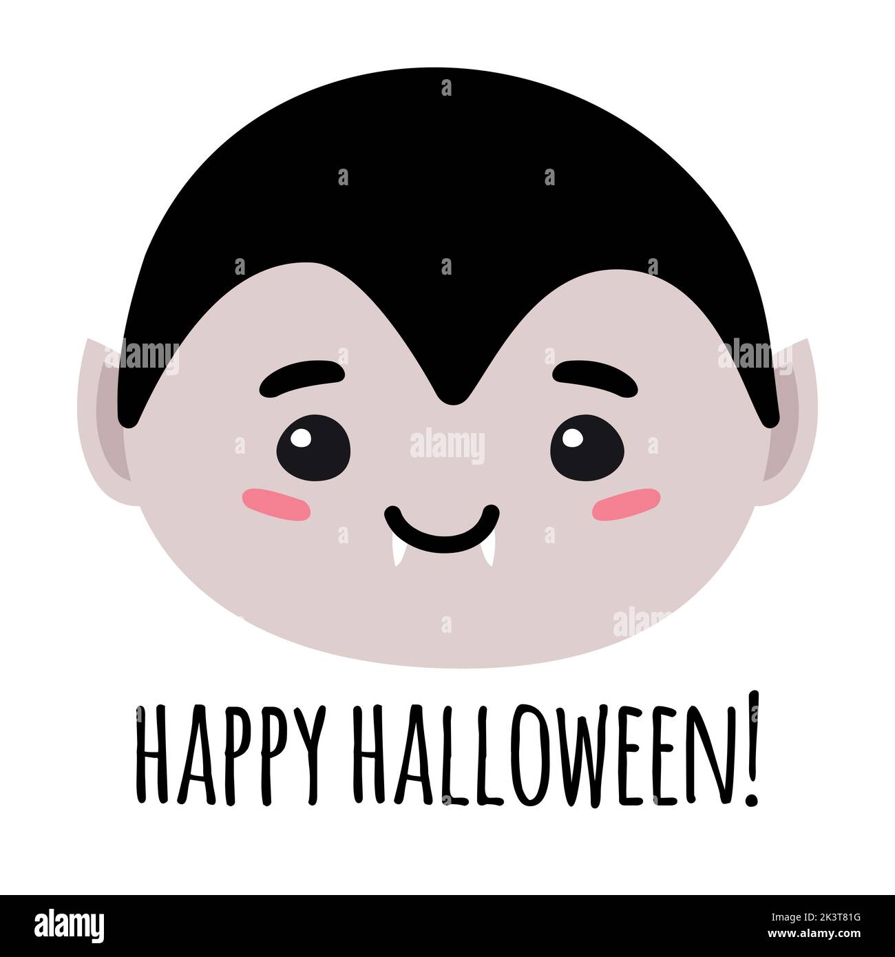 Vector flat hand drawn cute vampire face and happy Halloween lettering ...