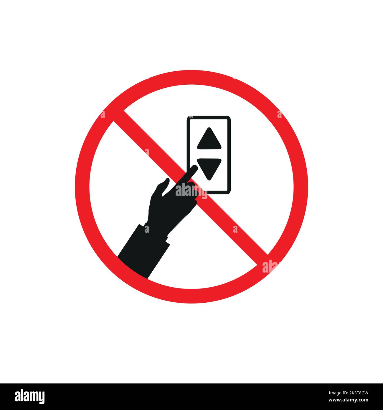 Prohibition of human hand pressing the elevator call button. Avoid the ...