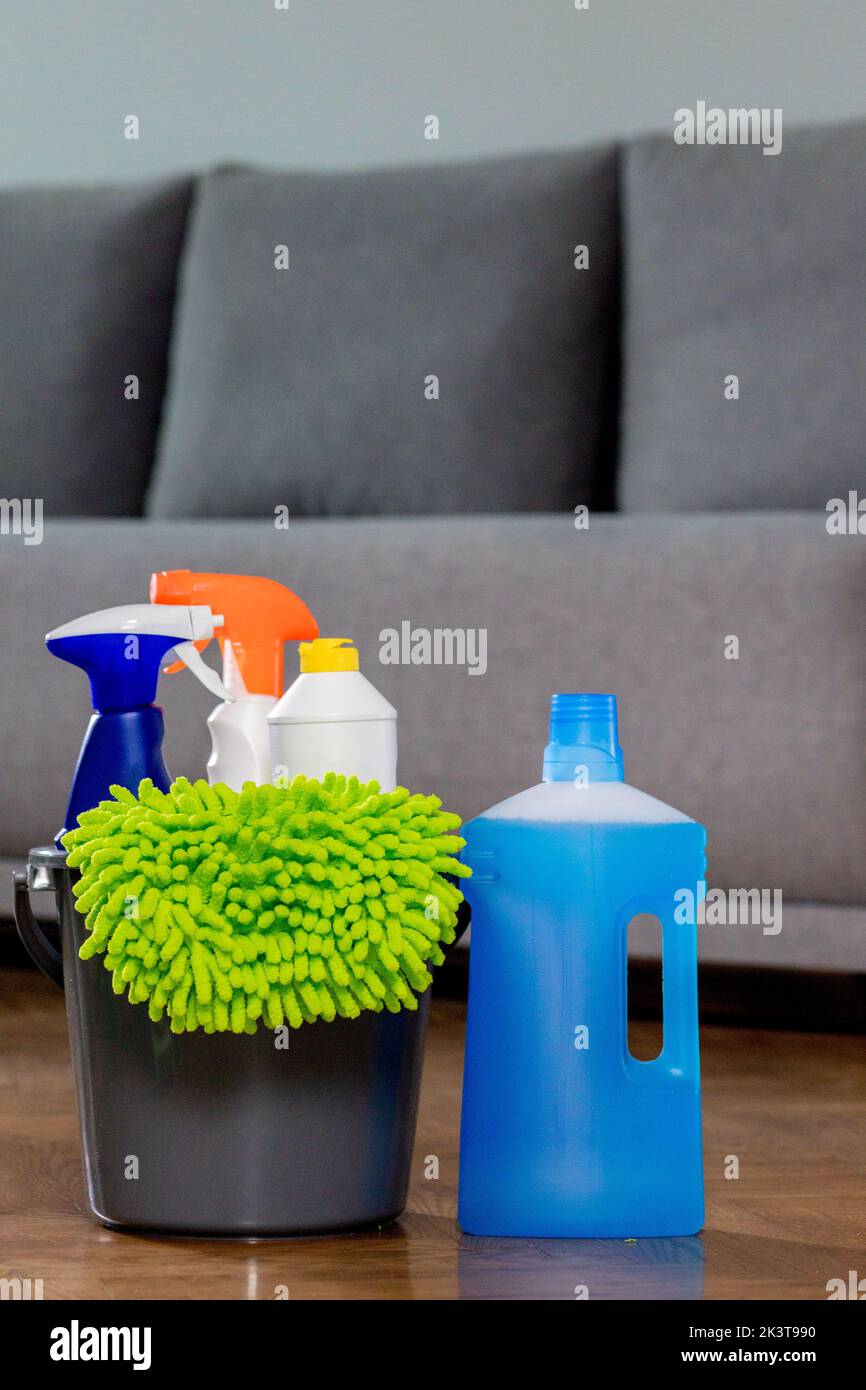 Household cleaners, detergent, rag, washcloth, brush, cleaning Means ...