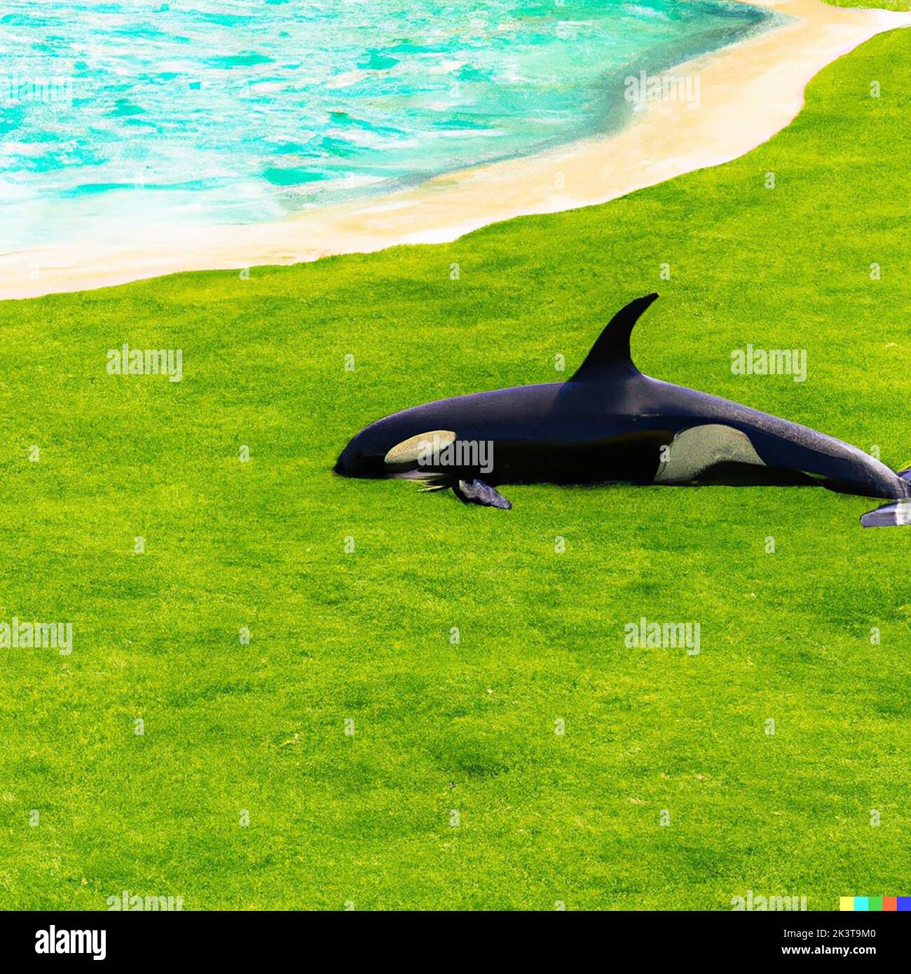 beached orca killer whale on grass illustration Stock Photo - Alamy