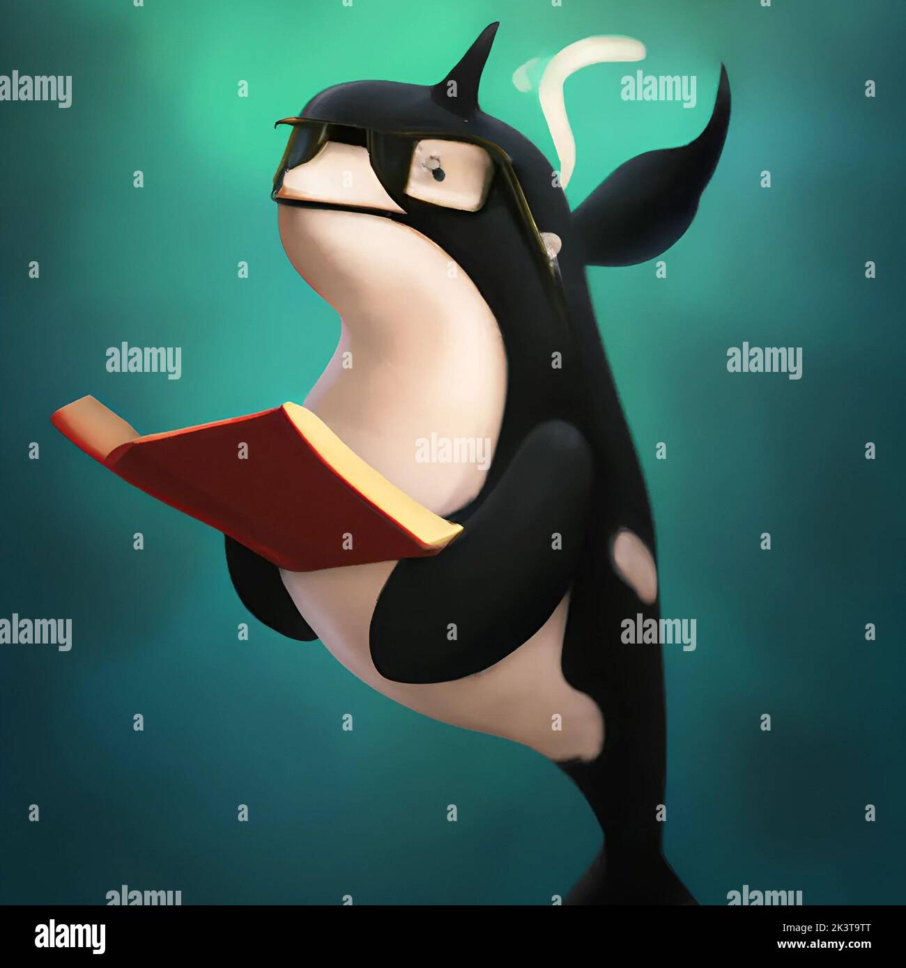 orca as librarian killer whale reading a book illustration Stock Photo ...