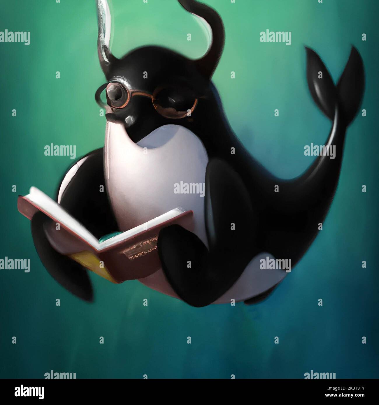 orca as librarian killer whale reading a book illustration Stock Photo ...