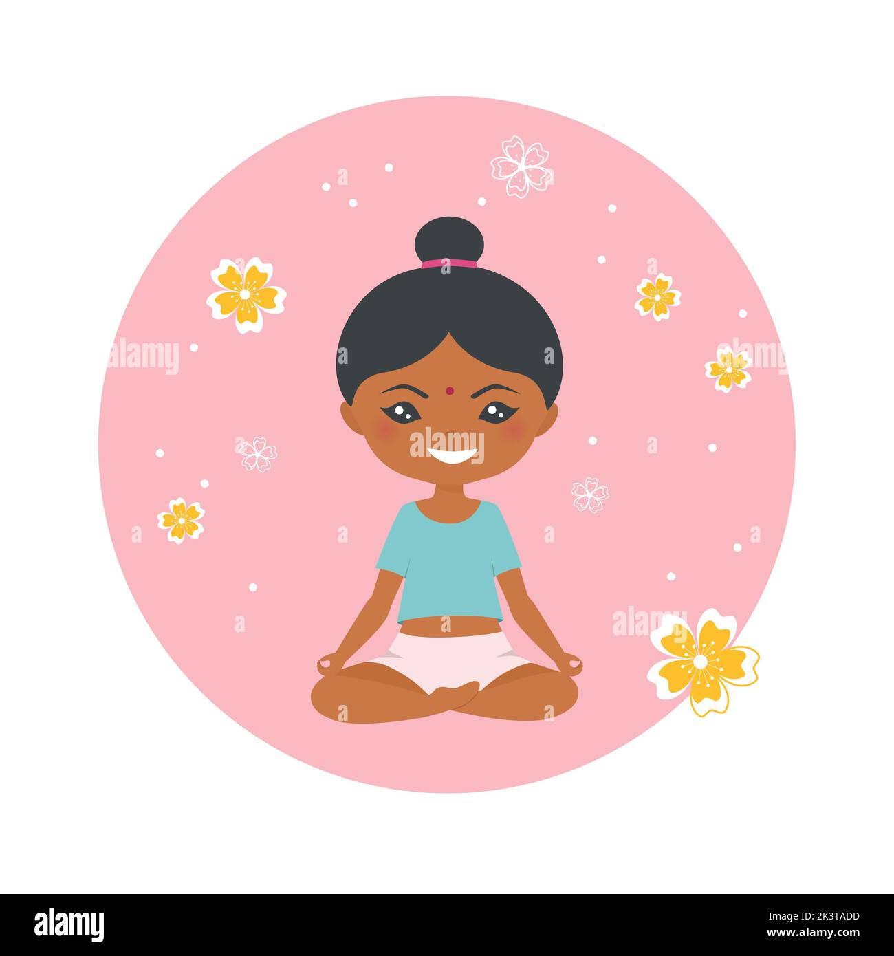 Cute indian chibi girl doing yoga. Happy childhood concept. Cartoon ...